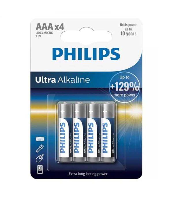 Baterii ULTRA alkaline AAA LR3 blister 4buc PHILIPS | HABO.RO