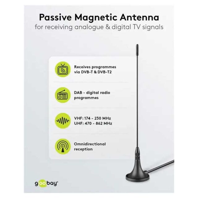 Mini antena magnetica pasiva DVB-T2 HD FM DAB Goobay 67090