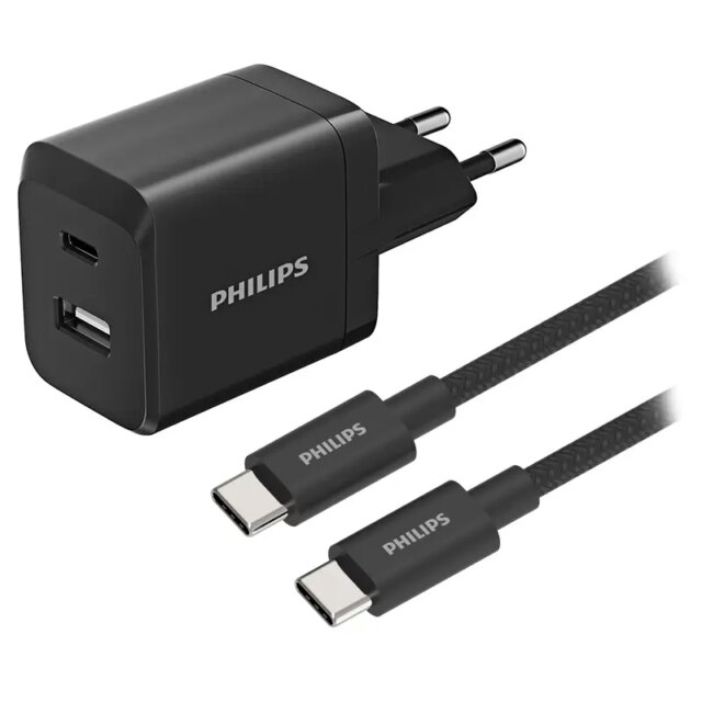 Incarcator retea dual GaN USB-A + USB-C QC Power Delivery 45W PHILIPS ...